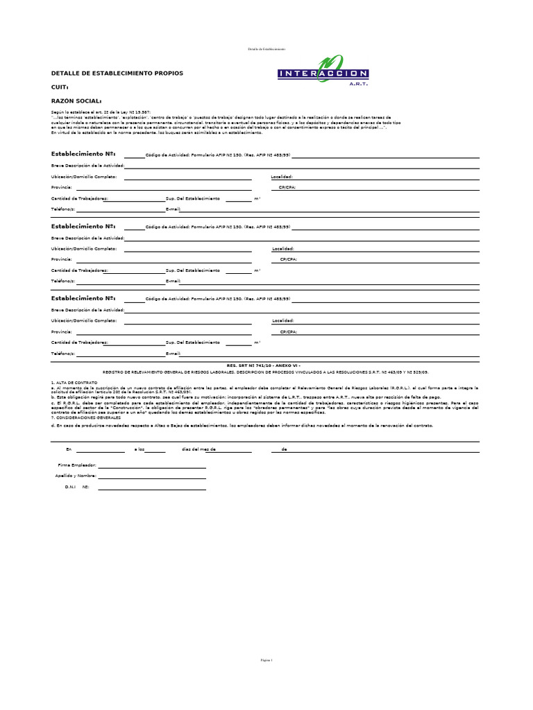 F PRV 008 Planilla de Relevamiento General de Riesgos Laborales RGRL Dec. 351 79 E2 | PDF ...