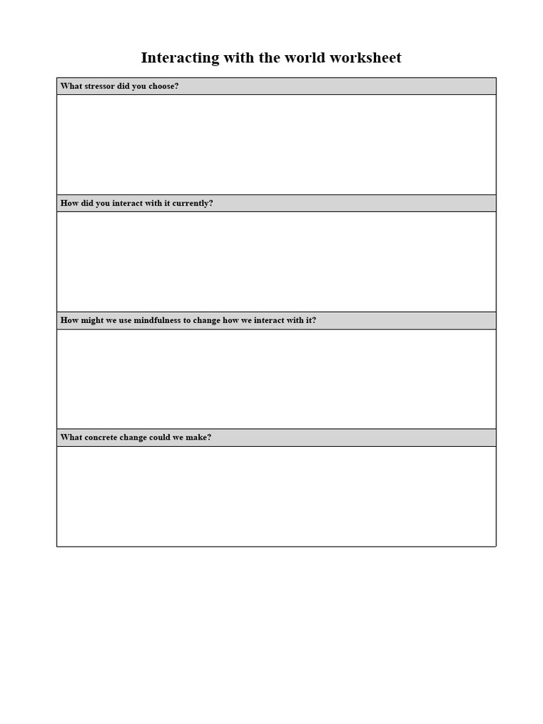 Mindfulness Stressor Interaction Worksheet | PDF
