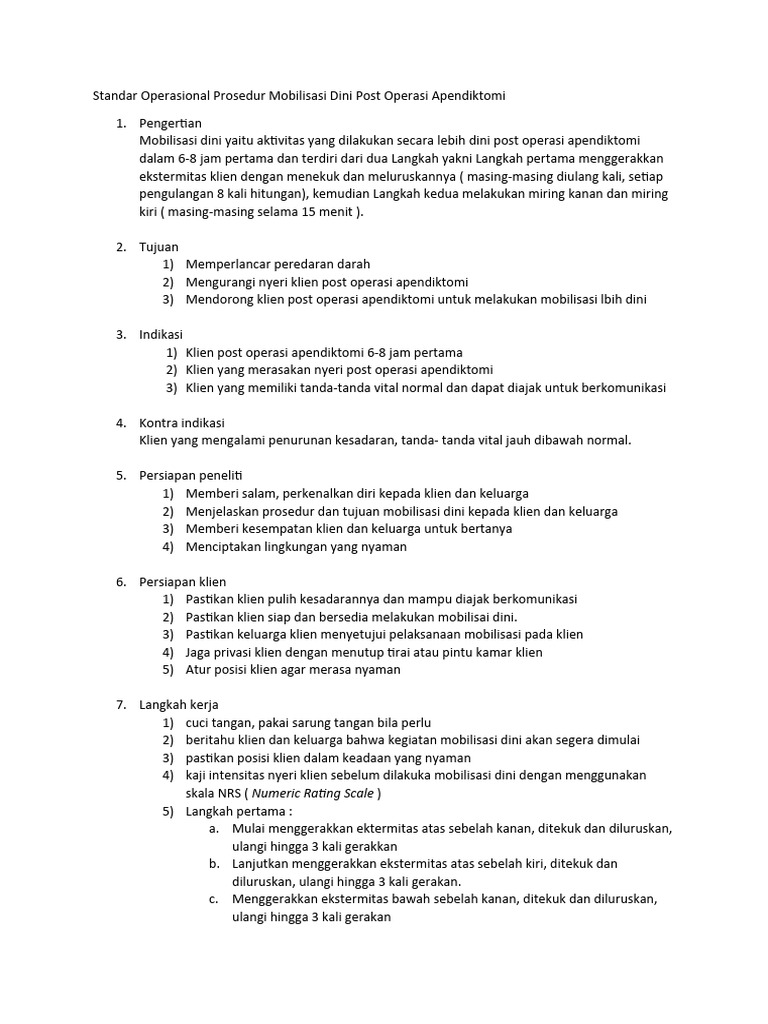 Sop Mobilisasi Dini 1 | PDF | Kesehatan Holistik