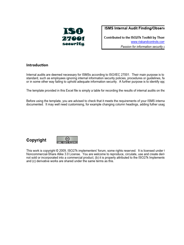 Copy of ISO27k_ISMS_Audit_findings_template | PDF | Audit | Information Security