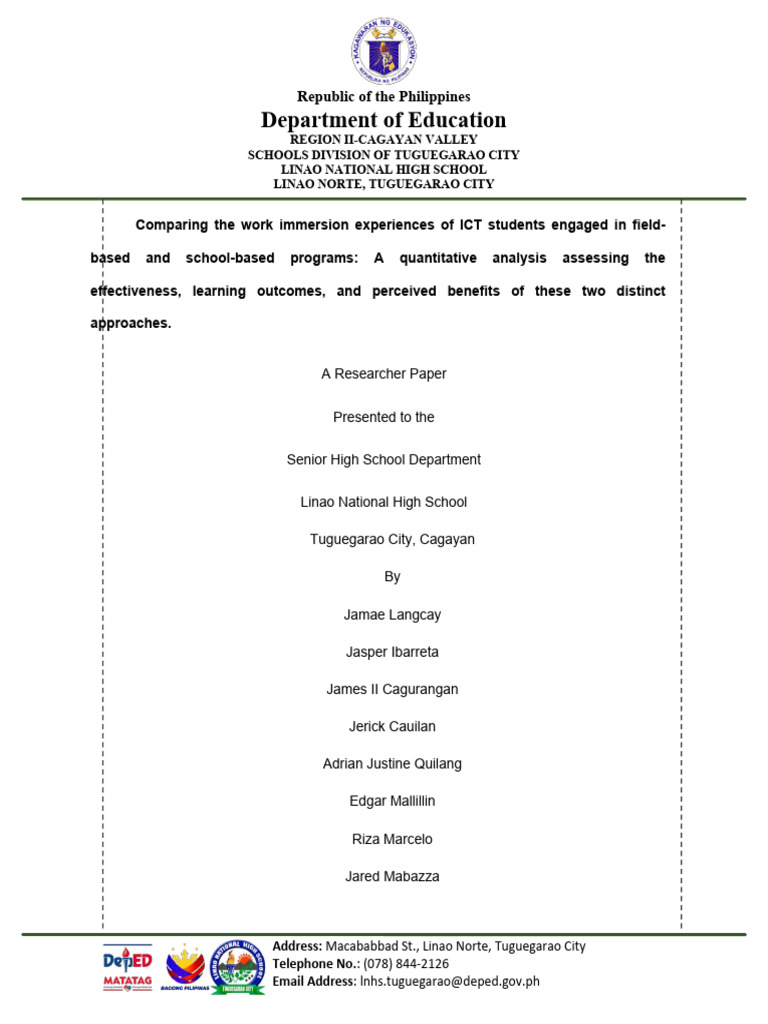 Work Immersion Template PR1 | Download Free PDF | Educational ...