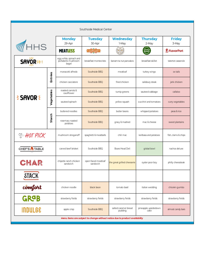 SMC Menu April 29 - May 3 | PDF | European Cuisine | North American Cuisine