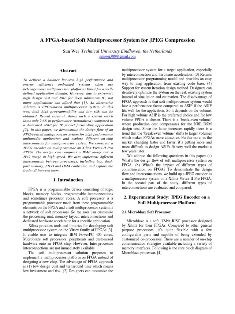 A Fpga Based Soft Multiprocessor System For Jpeg Compression Pdf Field Programmable Gate