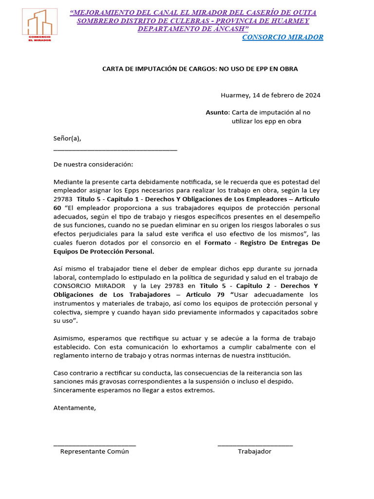 Carta de Imputacion - No Uso de Epp | PDF | Justicia | Crimen y violencia