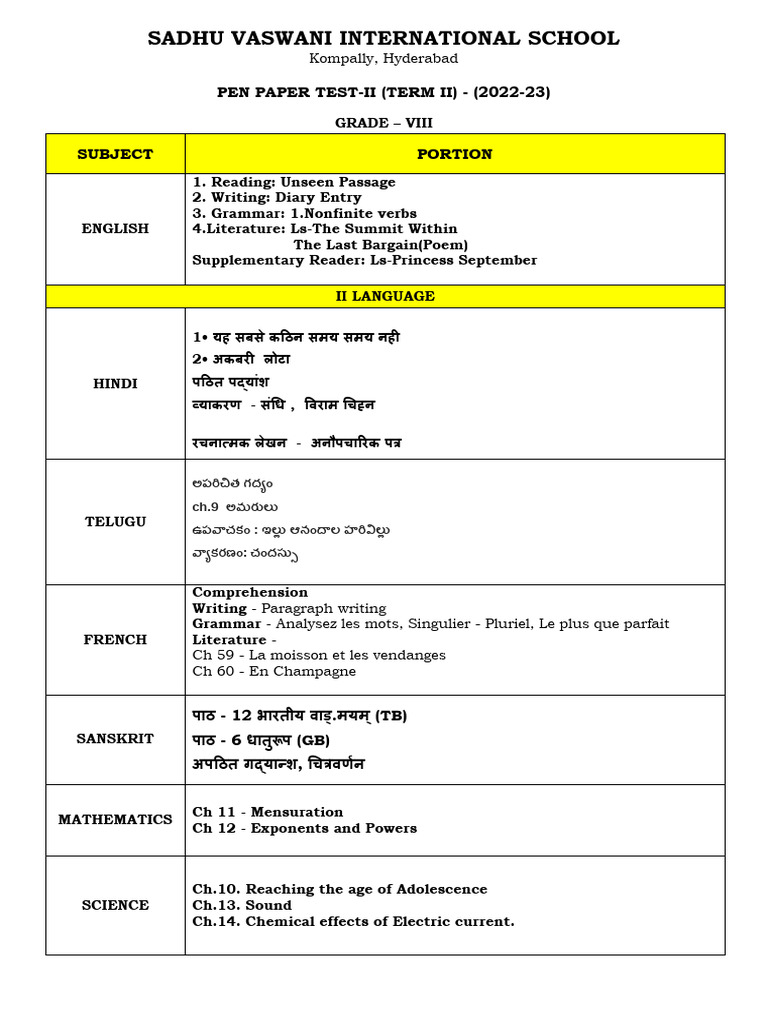Grade 8 Term II Exam Portions | PDF | Linguistics | Languages