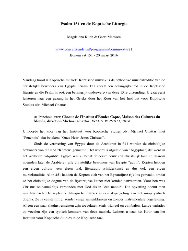 Psalm 151 en de Koptische Liturgie | PDF