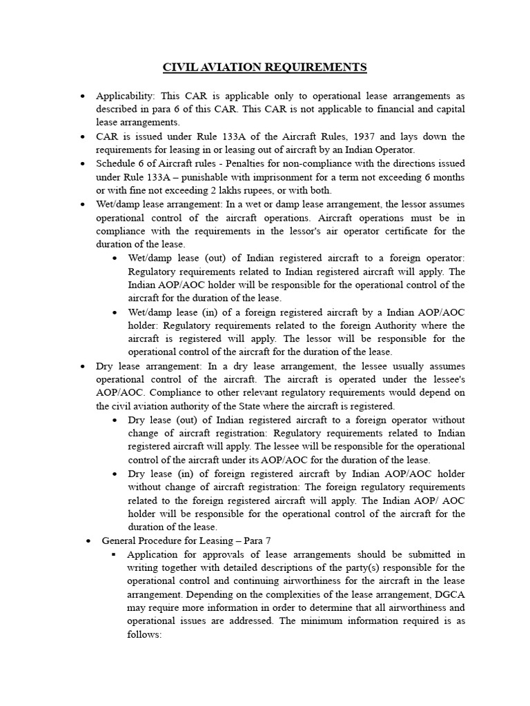 Civil Aviation Requirements | PDF | Lease | Aviation