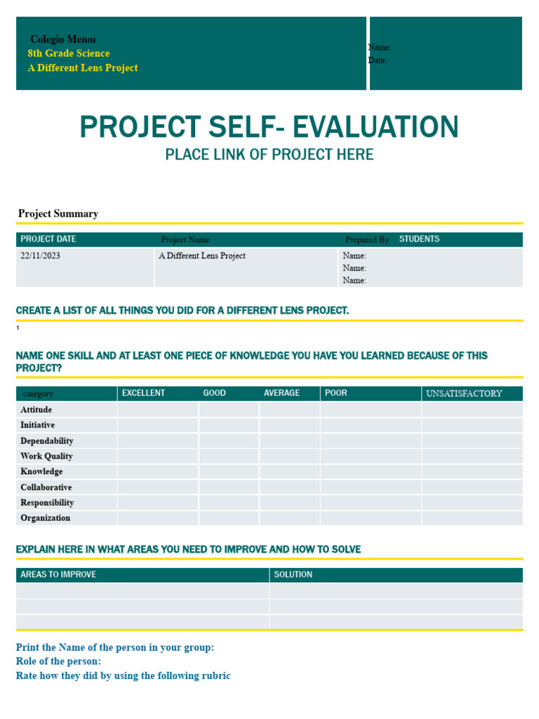 Engineering Project-Self Evaluation | PDF