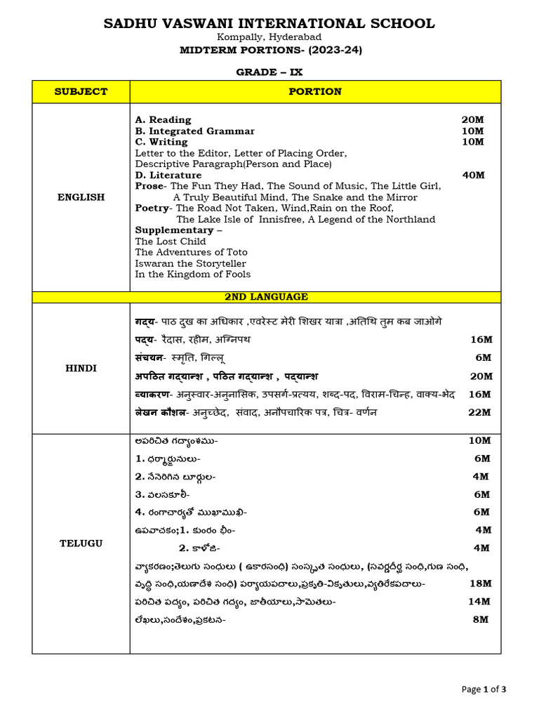 2023 - 24 - Grade Ix Midterm Portion | PDF | Mathematics