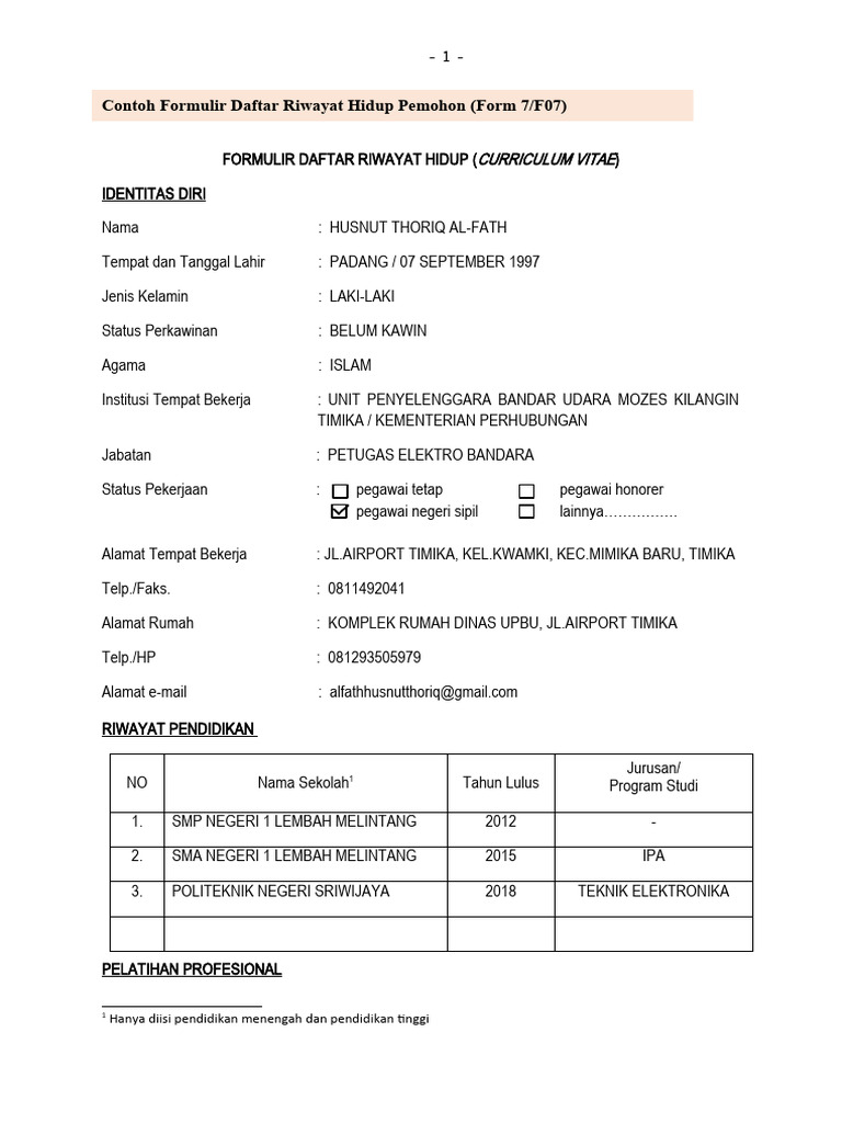 Formulir - Daftar - Riwayat - Hidup - Pemohon - 0 (AutoRecovered) | PDF
