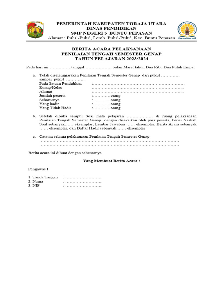 Berita Acara PTS 2024 | PDF