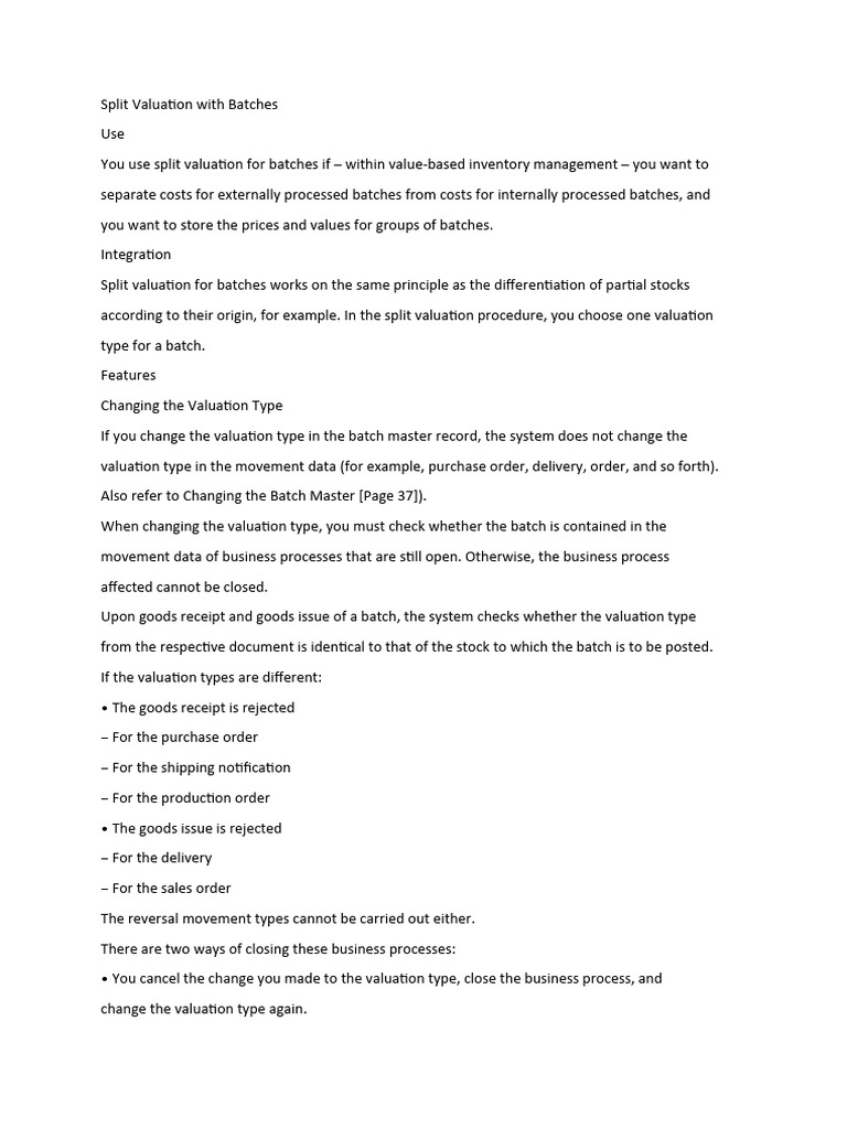 Batches Split Valuation | PDF