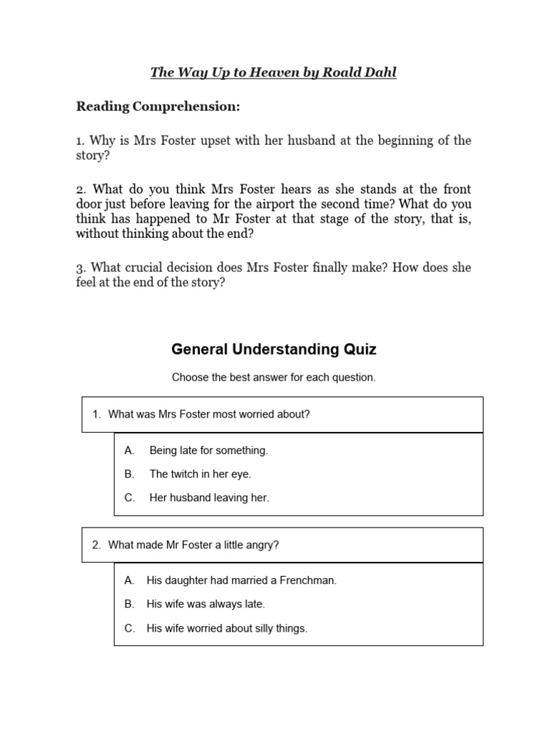 Reading Quiz: The Way Up to Heaven | PDF