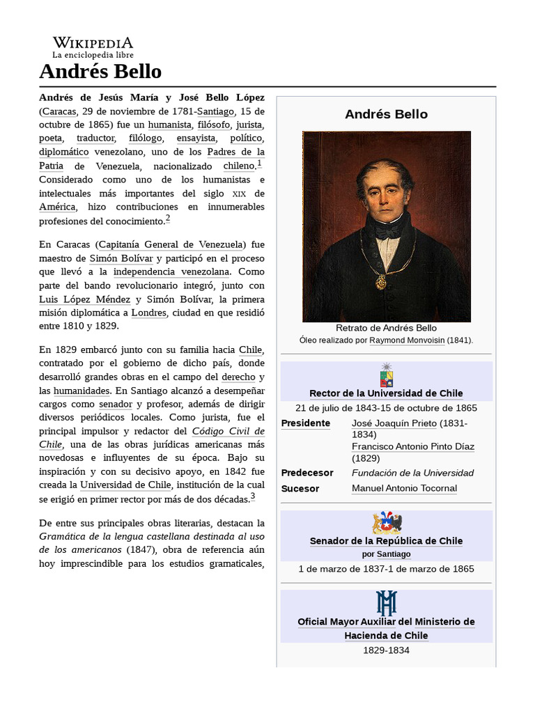 Andrés Bello: Humanista y Jurista Chileno | PDF | Historia