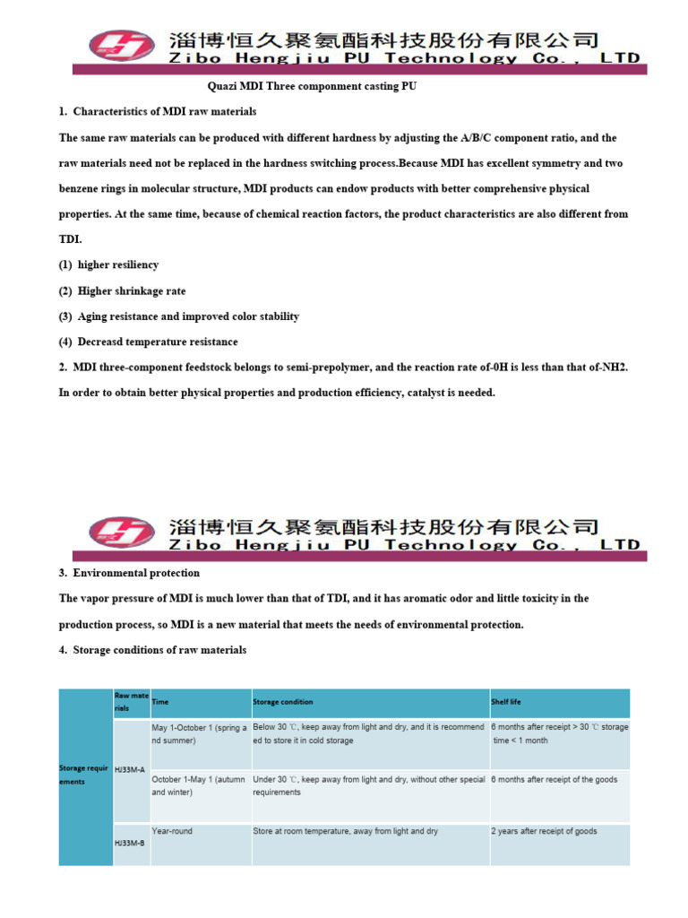 MDI Three-Component PU Casting Guide | PDF | Chemical Reactions ...