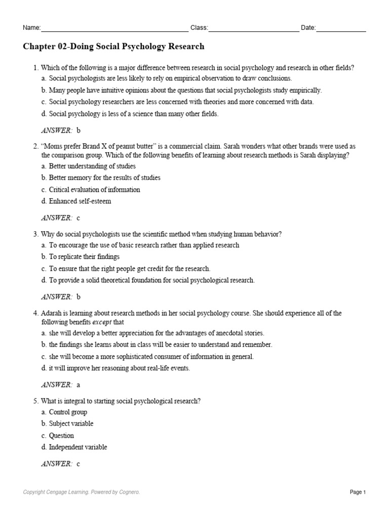 Chapter 02 Doing Social Psychology Research | PDF | Experiment | Social ...