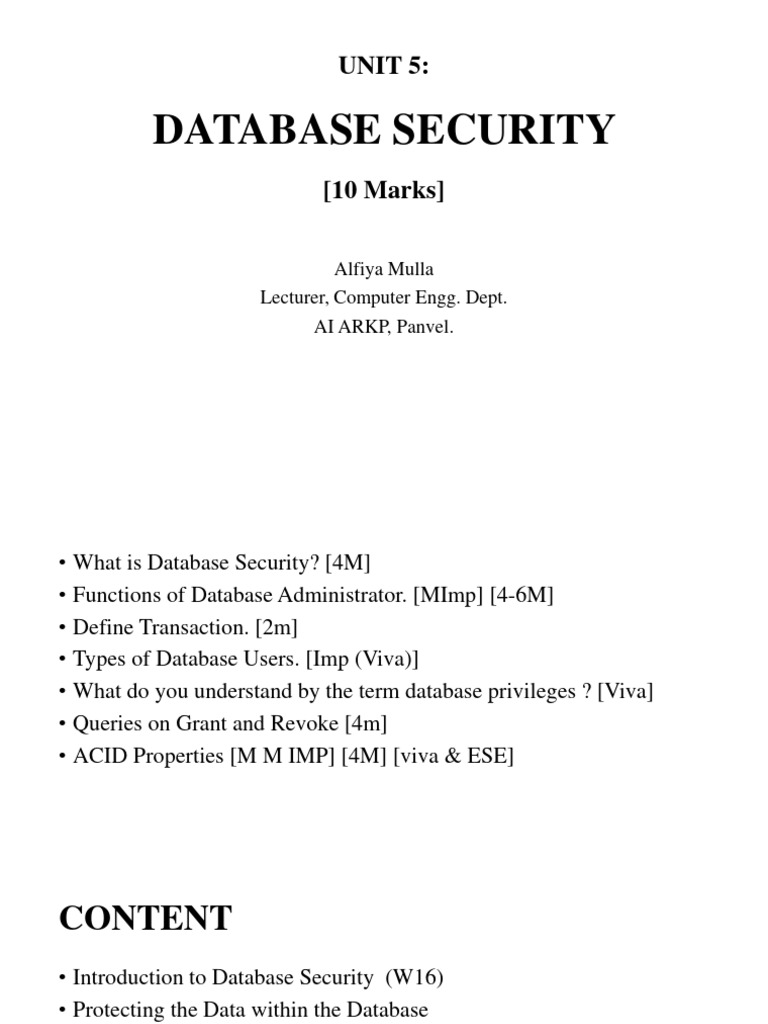 DMS Unit 5 | PDF | Databases | Computer Security DMS Unit 5 | PDF | Databases | Computer Security