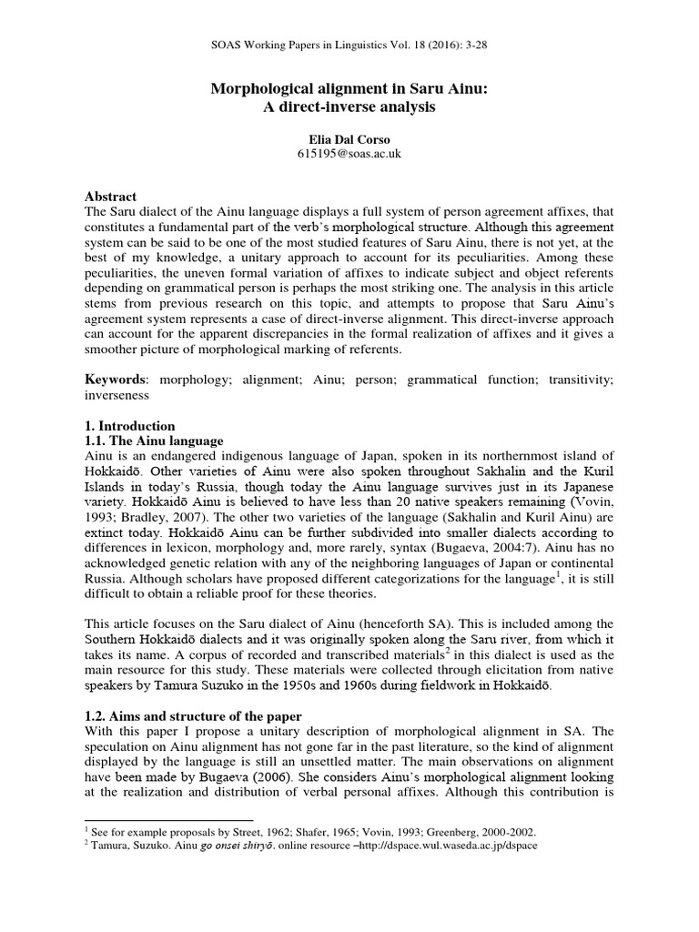 Direct-Inverse Morphological Alignment in Ainu | PDF | Verb ...