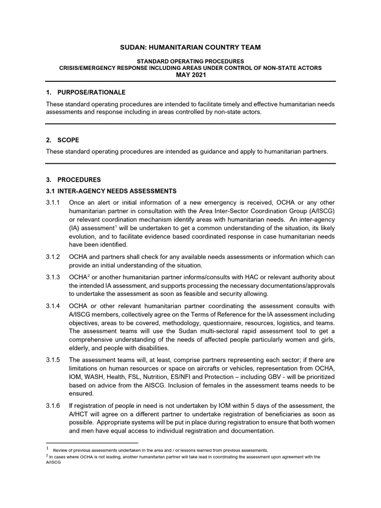 Revised Sudan Sop Crisis Response and Nsag Areas | PDF | Emergency Management | Humanitarian Aid