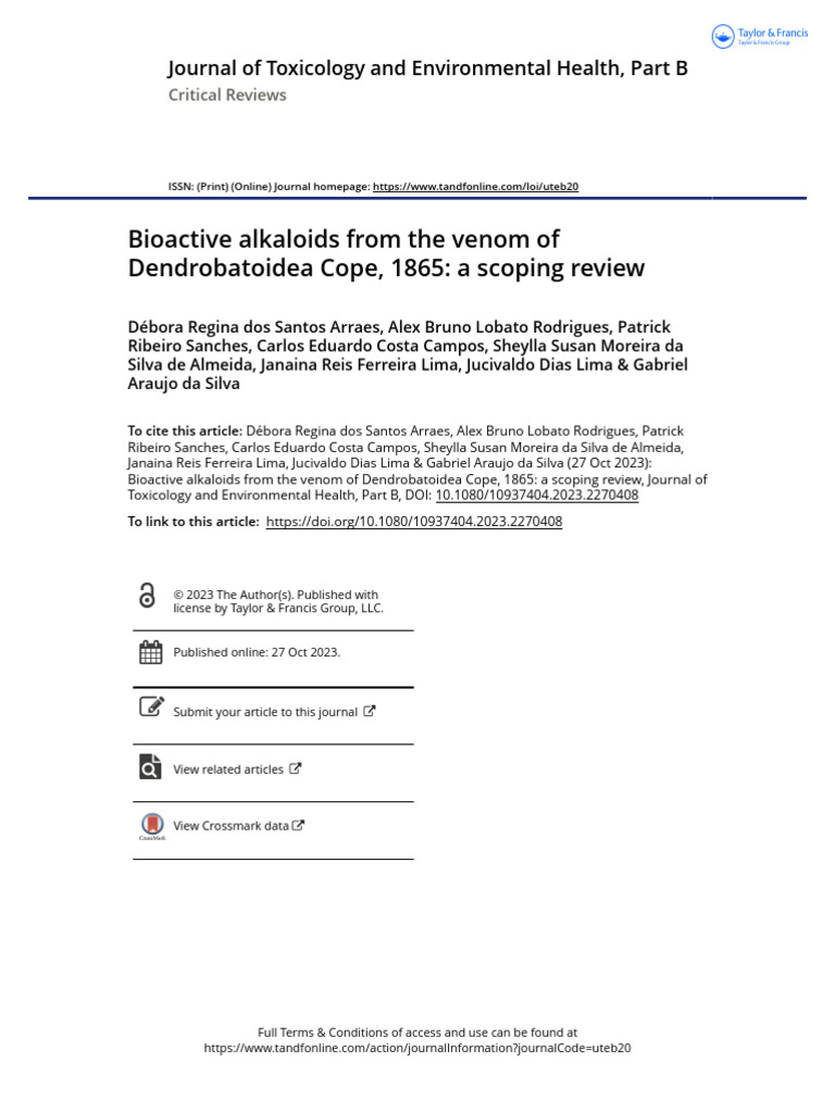 Bioactive Alkaloids From The Venom of Dendrobatoidea Cope 1865 A ...
