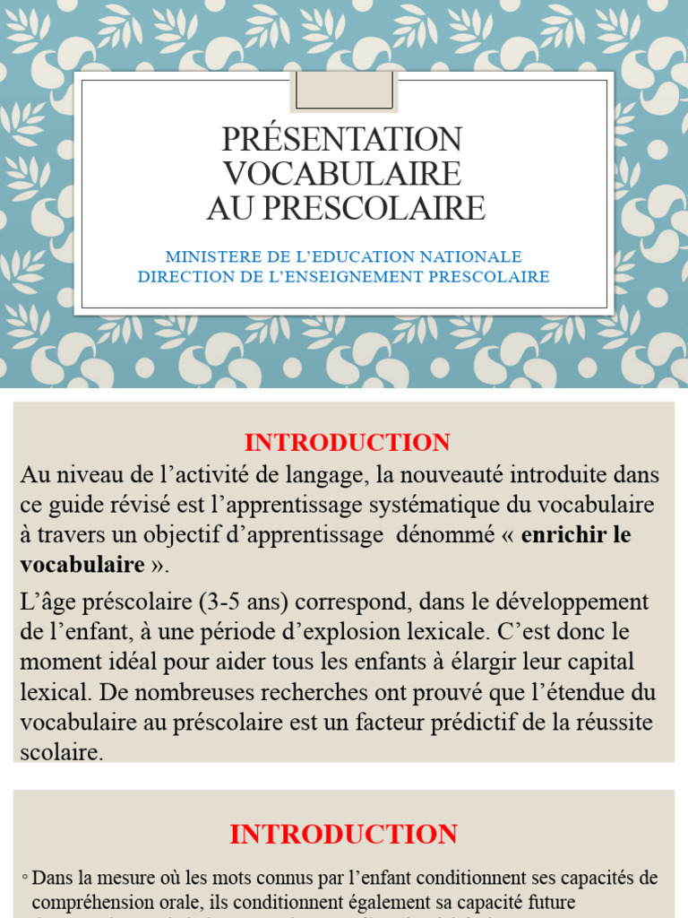 Vocabulaire Au Prescolaire-1 | PDF | Lexique | Linguistique