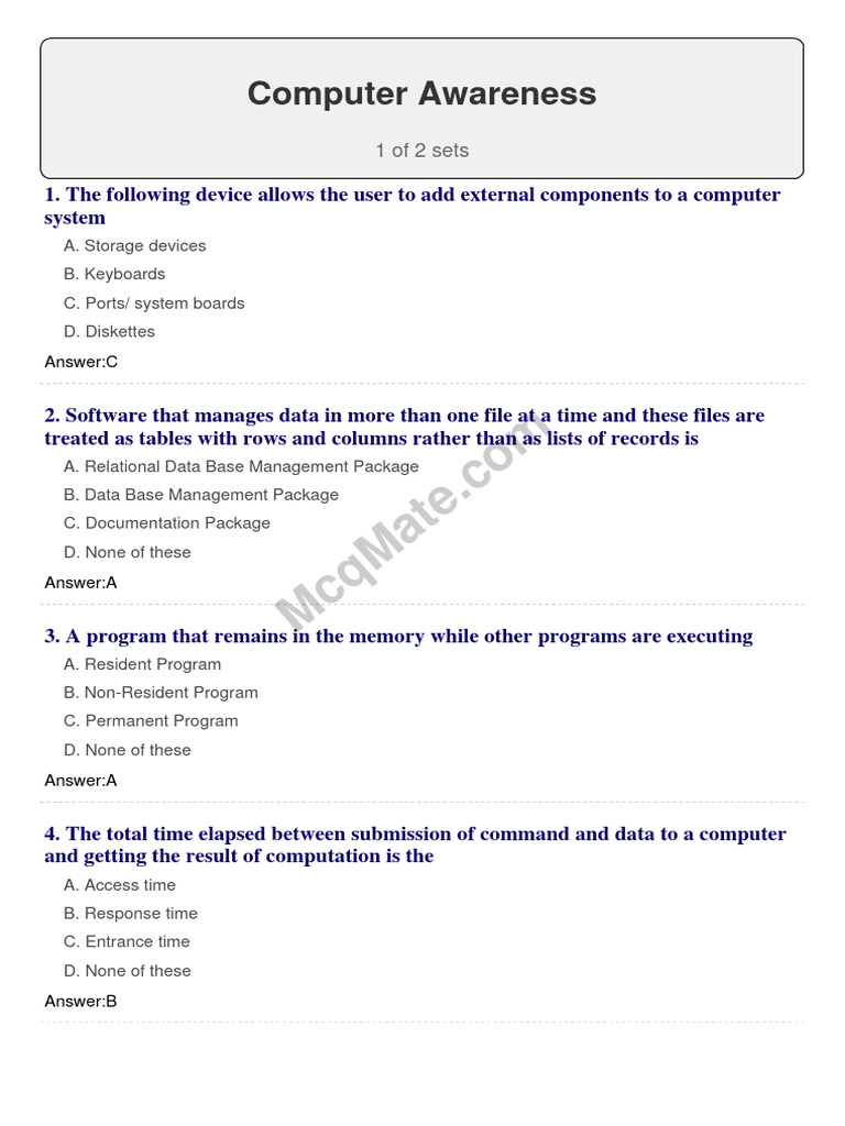 Computer-Awareness (Set 1) | PDF | Computer Data Storage | Personal ...