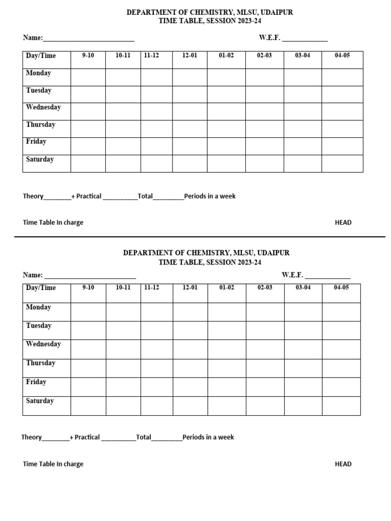 Time Table Format 2 | PDF