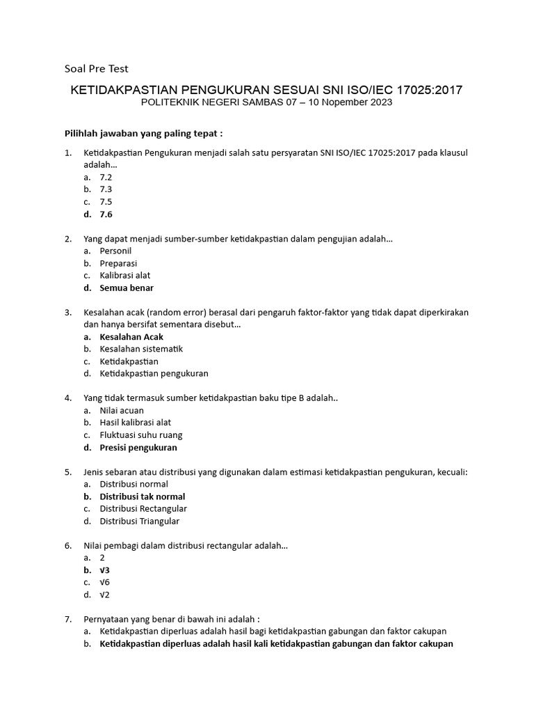 Soal Pre Test Ketidakpastian Pengukuran | PDF