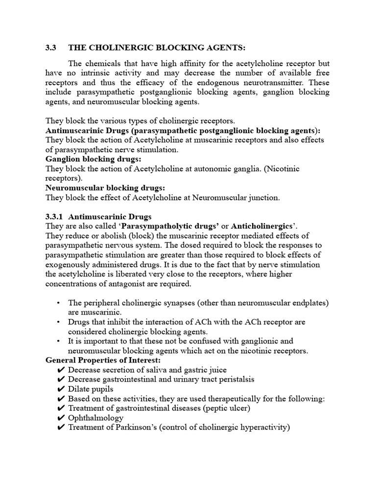 Cholinergic Blocking Agents Overview | PDF | Acetylcholine | Neuromuscular Junction