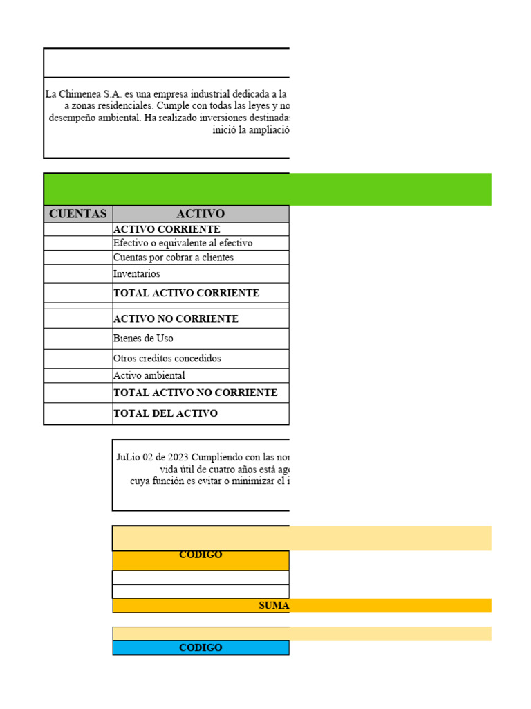 Formato Ejercicio Excel Tarea 4 | PDF | Contaminación | Activo fijo