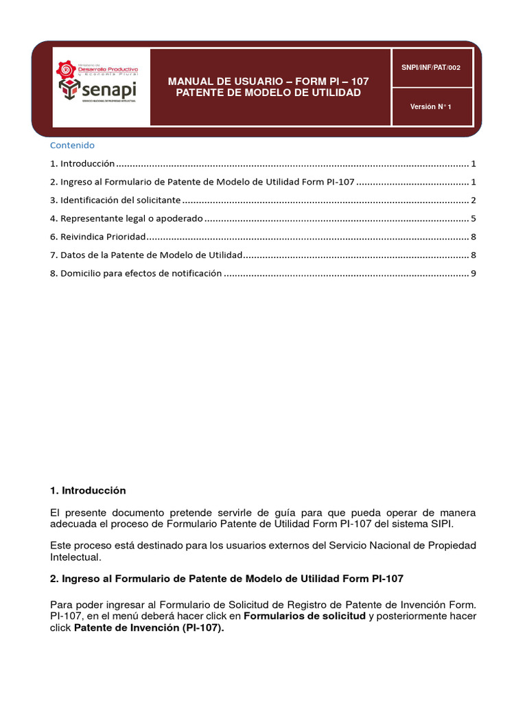 FORMULARIO PI-107 PATENTE MODELO DE UTILIDAD | PDF | Patentar | Informática
