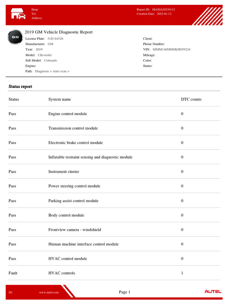 2019 GM Chevrolet Diagnostic Report | PDF | Radio | Motor Vehicle