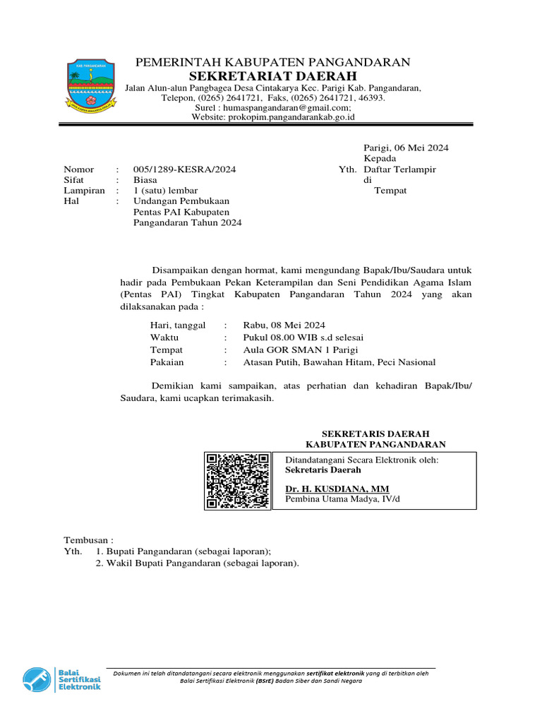 Undangan Pentas PAI Pangandaran 2024 | PDF