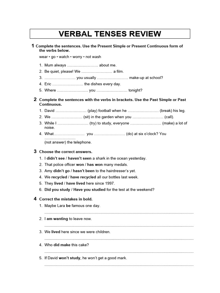 Verbal Tenses Review | PDF | Lunch