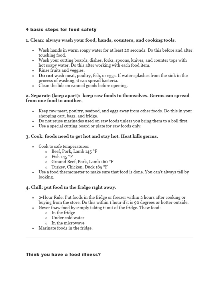 4 Basic Steps For Food Safety | PDF