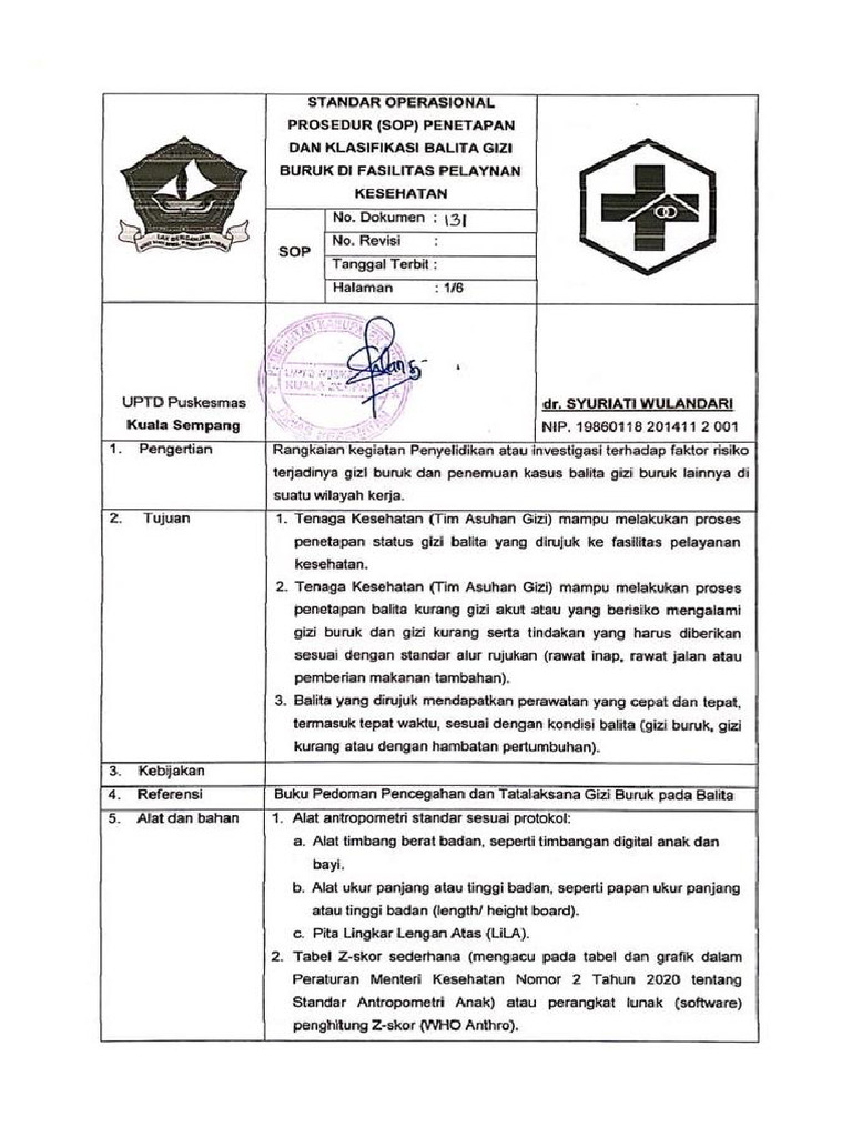 SOP Penetapan Dan Klasifikasi Gizi Buruk Di Fasyankes Ok - Kuala ...