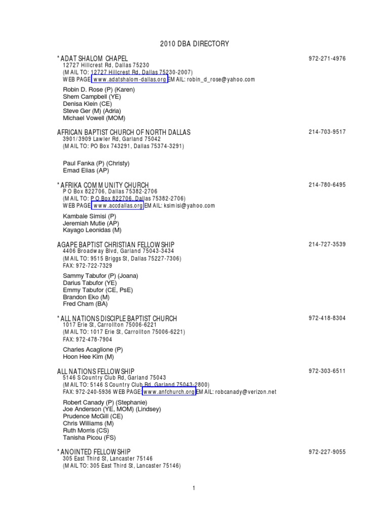 2010 Dallas Baptist Association Directory | PDF