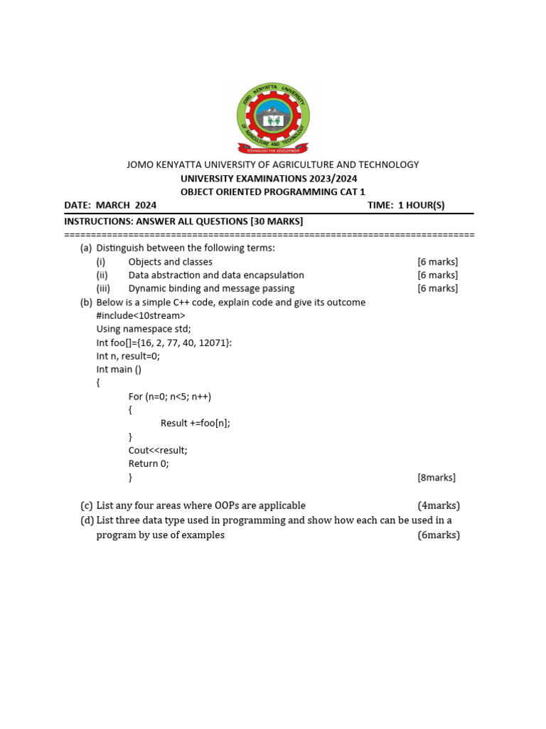 Oop Cat 1 | PDF | Teaching Methods & Materials | Computers