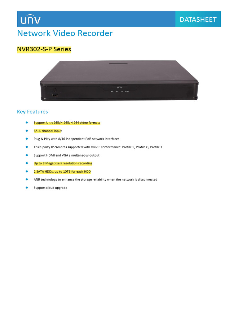 NVR 16 UNV - NVR302-S-P - Series - V1.05 - EN | PDF | Usb | Hdmi