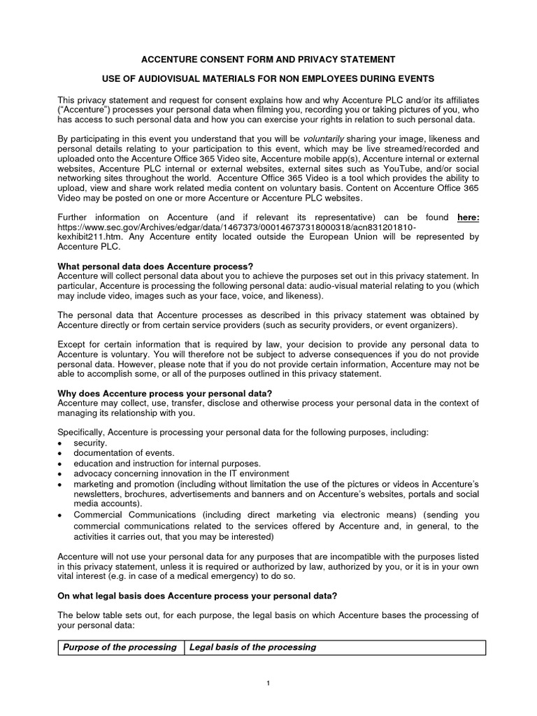 Accenture Consent Form Privacy Statement | PDF | Information Privacy ...