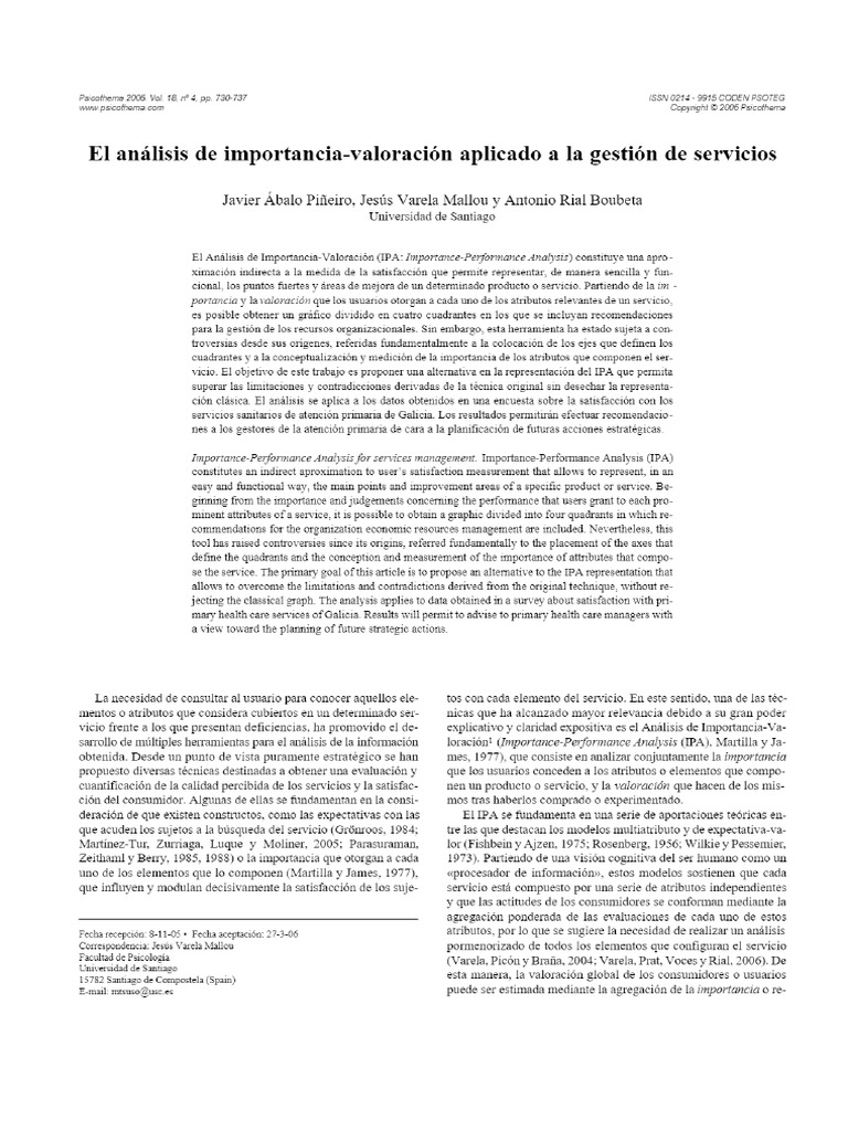 Vista de El Análisis de Importancia-Valoración Aplicado A La Gestión de ...