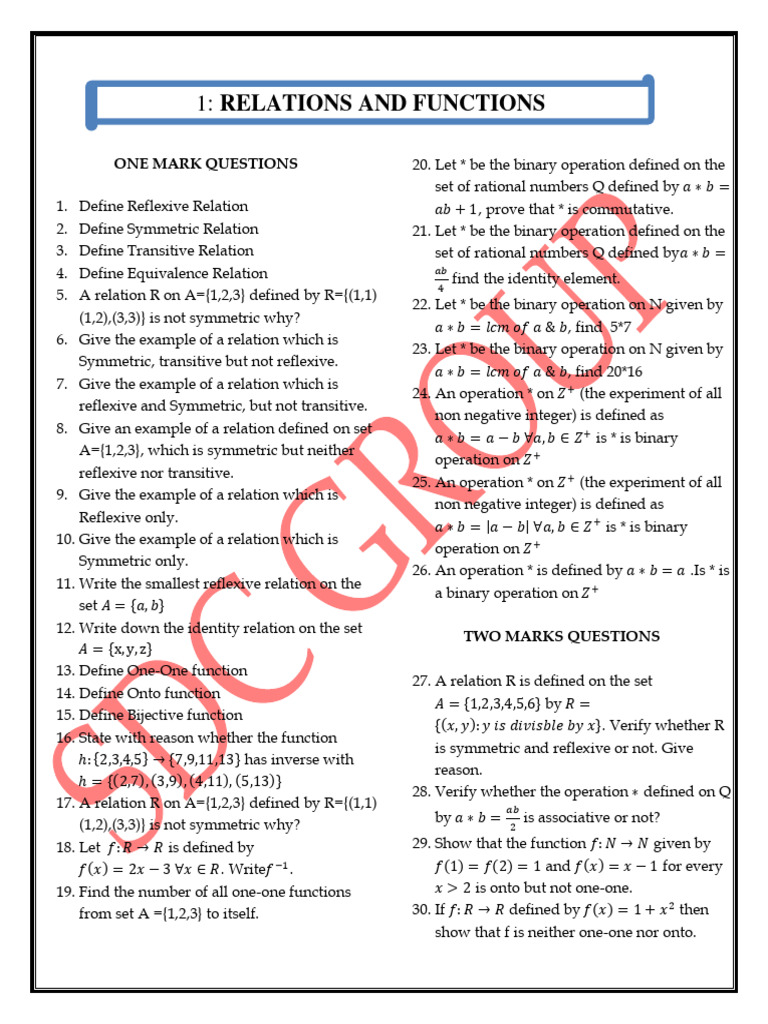 1 Relation and Functions 2021-22 | PDF | Function (Mathematics) | Mathematical Objects