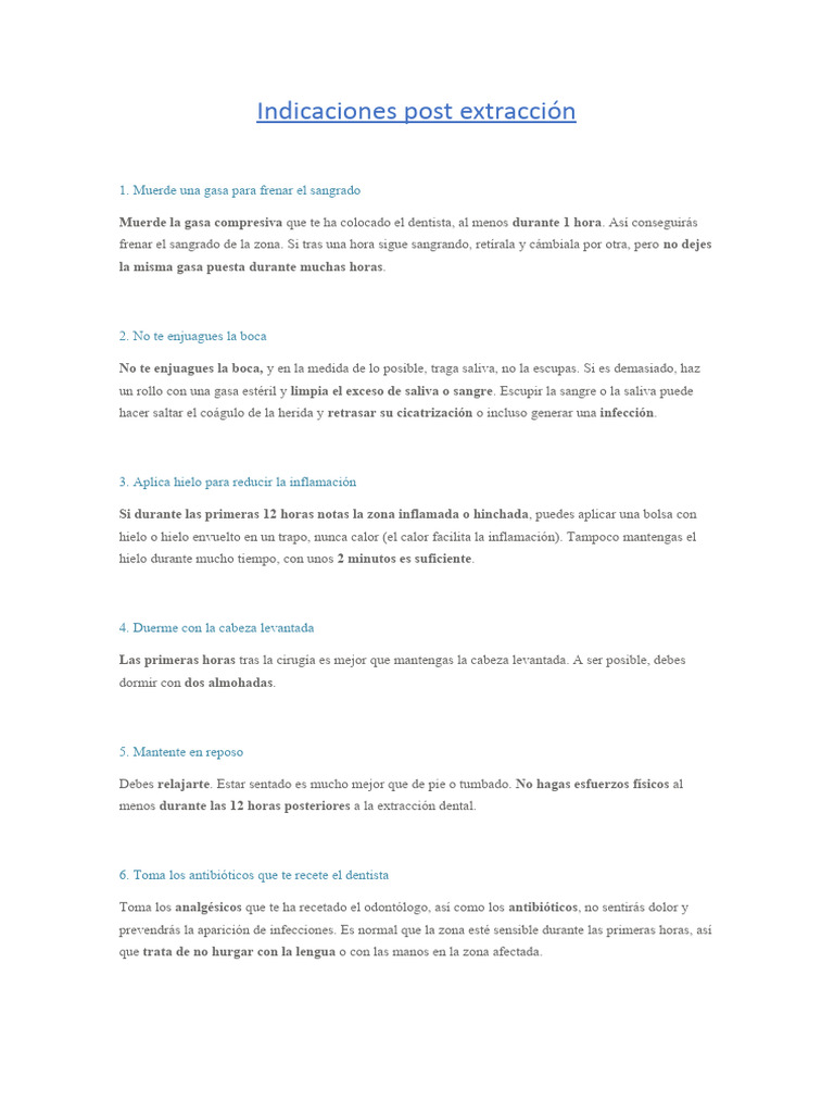 Cuidados tras una extracción dental | PDF