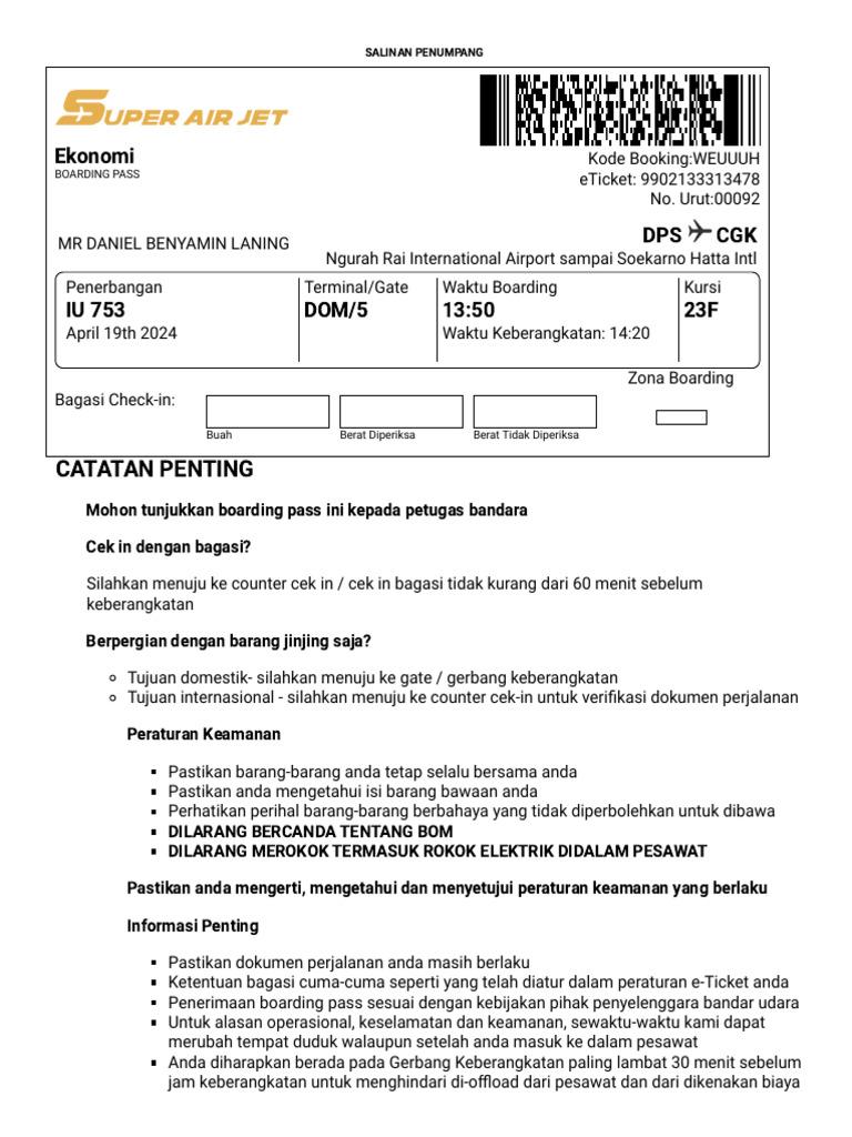 Konfirmasi - Check-In | PDF