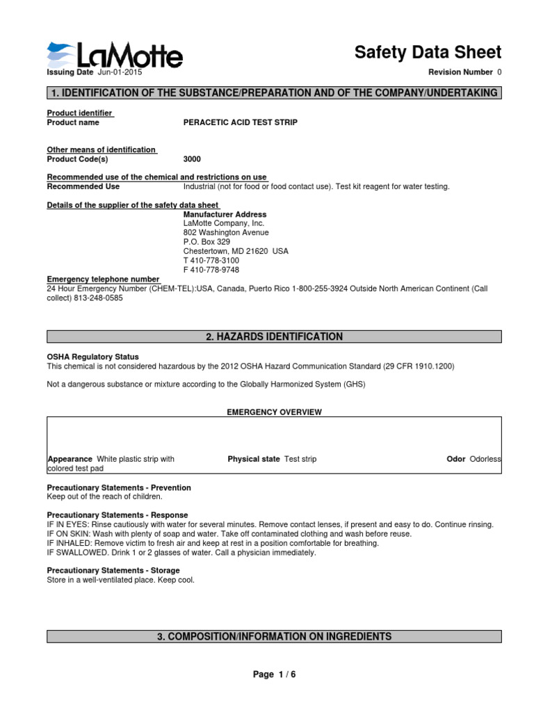 D1006 PAA TEST STRIPS 3000 AGHS Not Haz | PDF | Superfund | Personal ...
