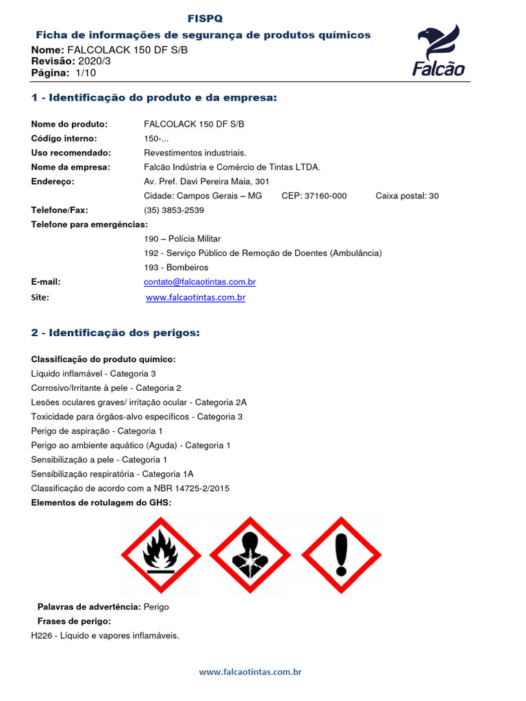 Fispq 150 - Falcolack 150 DF SB | PDF | Incêndios | Química