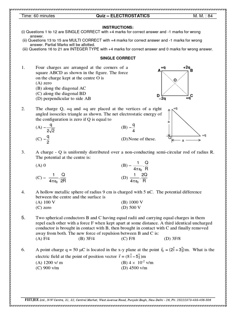 EL-quiz 1 | Download Free PDF | Sphere | Electric Field