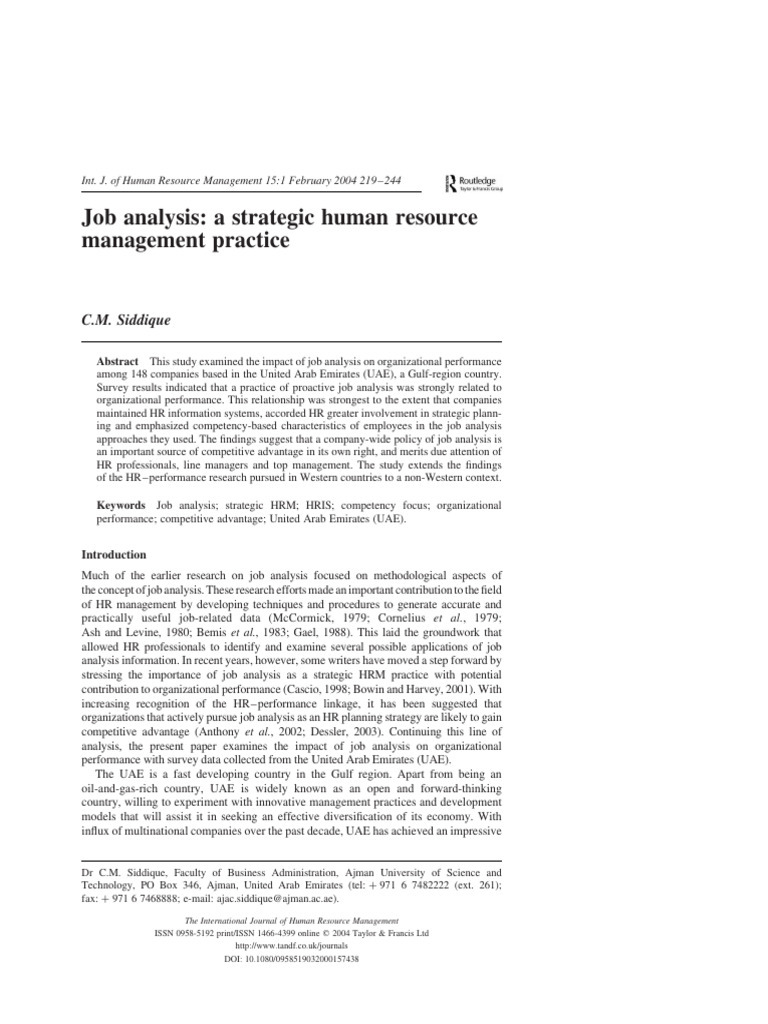 Job Analysis A Strategic Human Resource Management | PDF | United Arab ...
