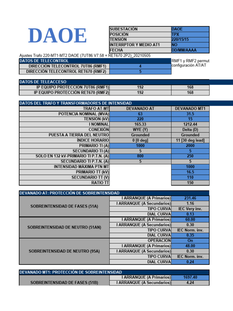 Ajustes Trafo 220-MT1-MT2 DAOE (7UT86 V7.58 + RET670 2P2) - 20210505 ...