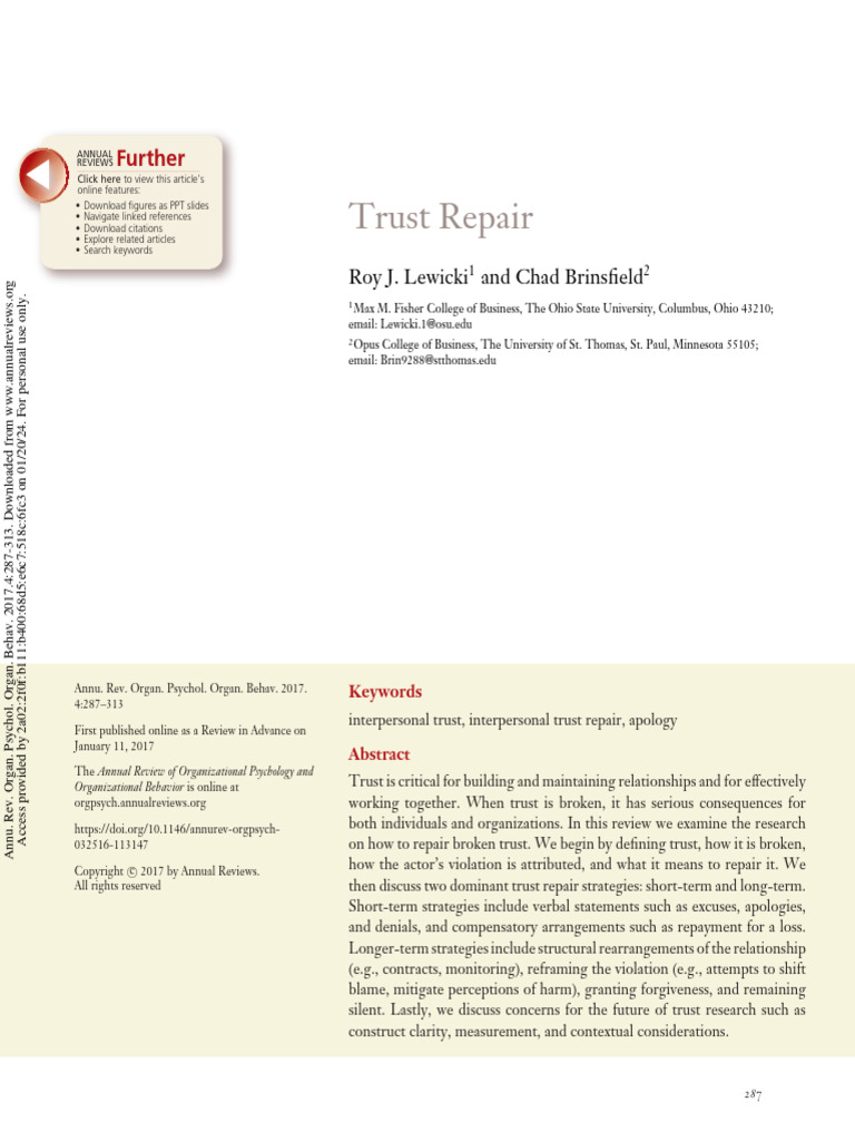 Lewicki Brinsfield 2017 Trust Repair | PDF | Affect (Psychology ...